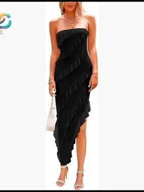 Dresses | Strapless Tube Ruffle Maxi Dress Formal Cocktail Wedding ...